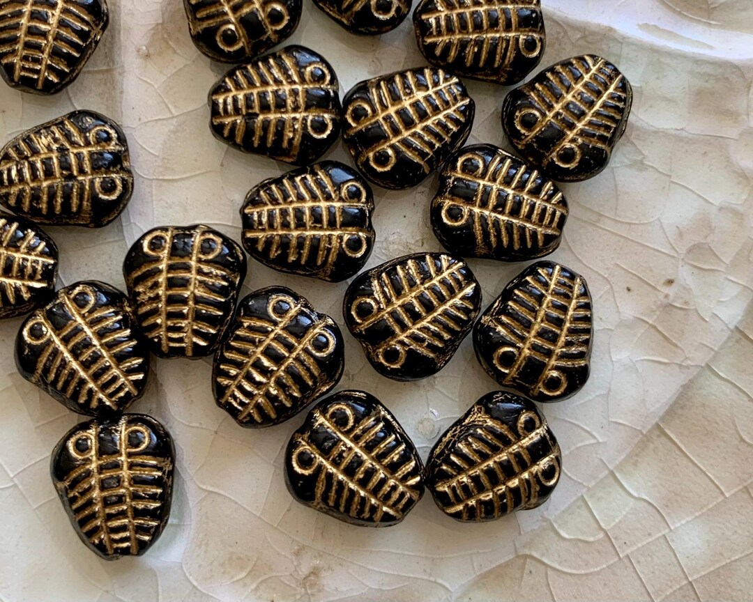 Czech Glass Trilobite Beads - Black and Gold - Arthropod Fossil Beads ...