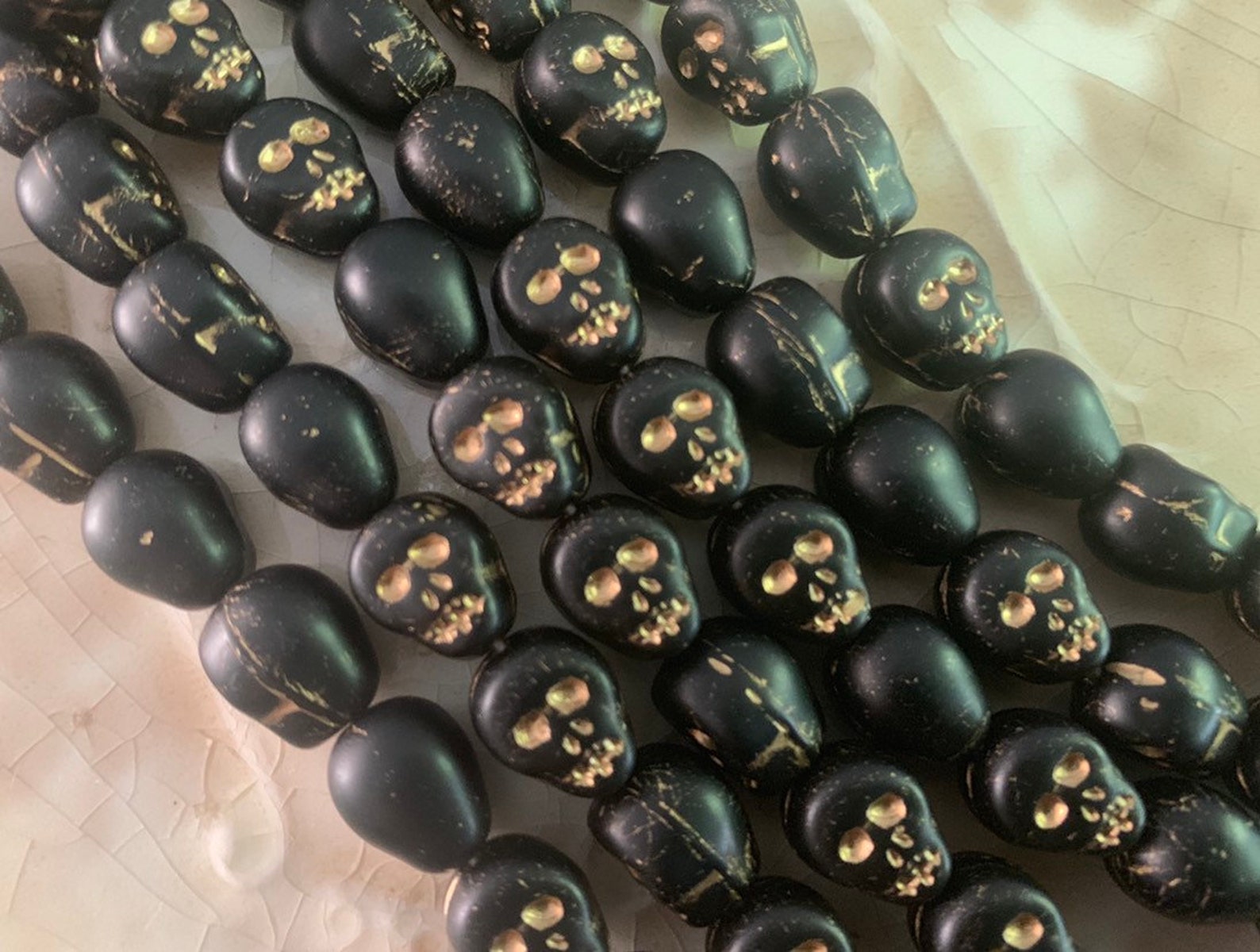Czech Glass Black Skull Beads Halloween Beads Skeleton Beads Dia De Los ...