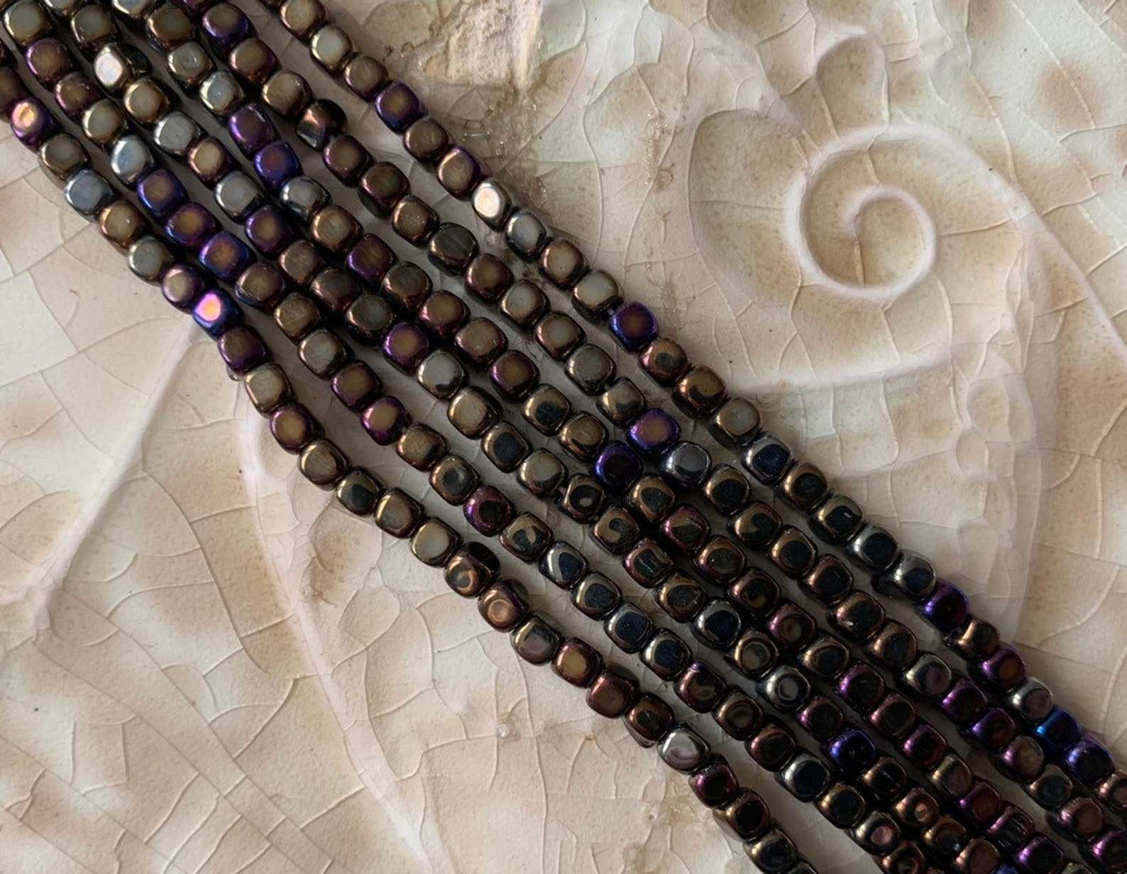 Small Glass Cube Beads - 4mm Bronze Iris Square Beads - Czech Glass ...
