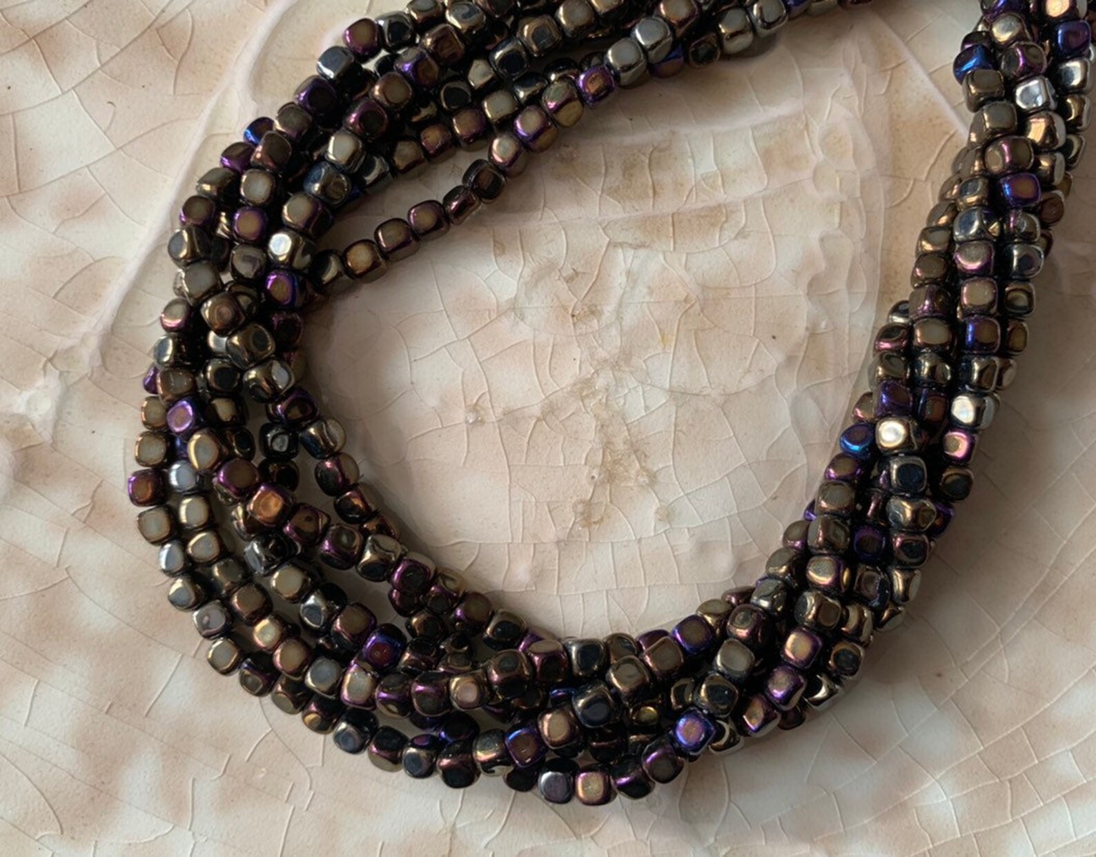 Small Glass Cube Beads - 4mm Bronze Iris Square Beads - Czech Glass ...