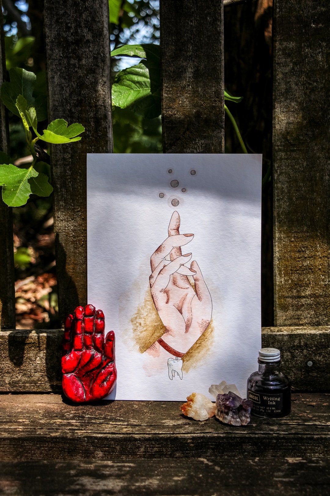 Mystic Hand Pearls and Teeth Original Watercolour - Etsy