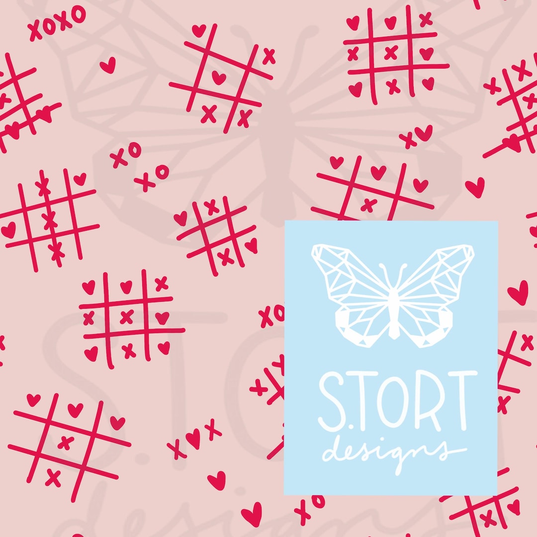 Pink Tic Tac Toe Love Game Repeat Print, Valentine's Day Heart Pattern ...