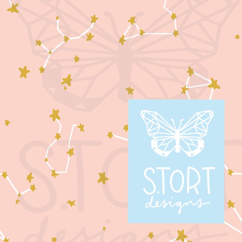 Pastel Pink and Gold Constellation Repeat Print, Whimsical Seamless ...