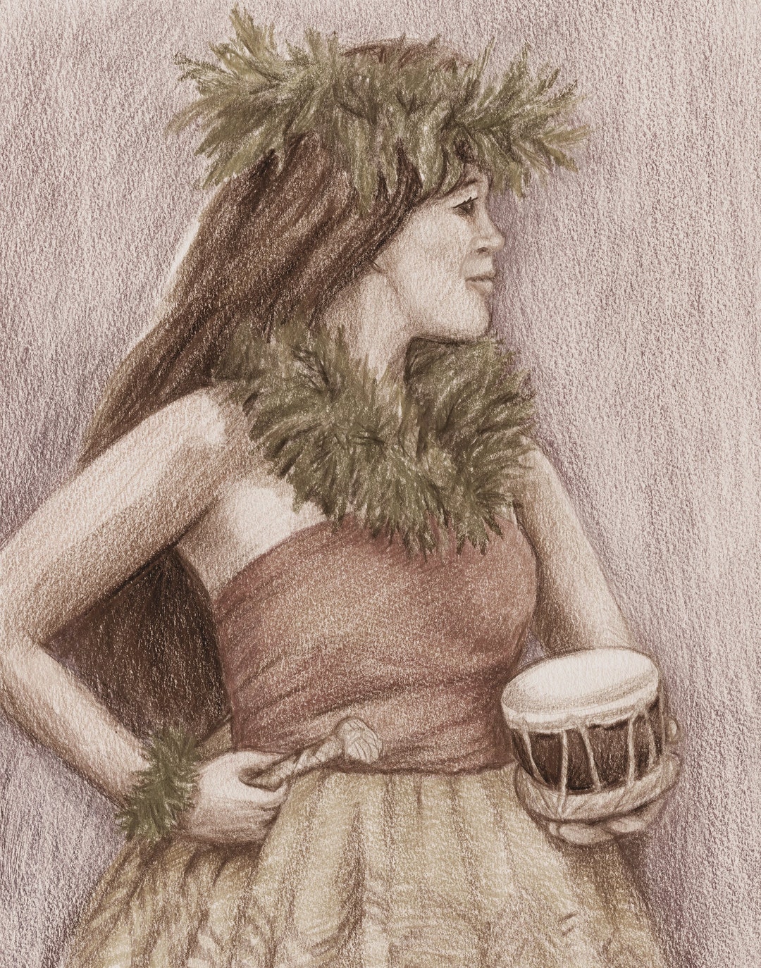 Sepia Hawaiian Hula Puniu, Hawaiian Hula Drawing, Hula Dancers, Island ...