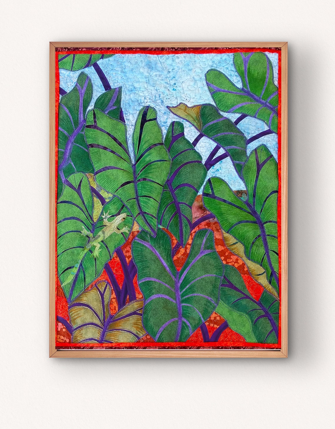 HAWAIIAN KALO, Taro Plants, Hawaiian Lo'i, Original Art Quilt, Gecko ...
