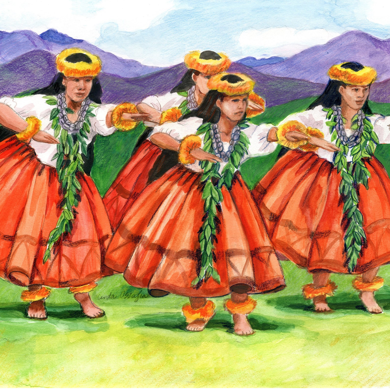 LARGE STRETCHED CANVAS Print of Hula Dancers, 24" X 24" Hula Dancers ...
