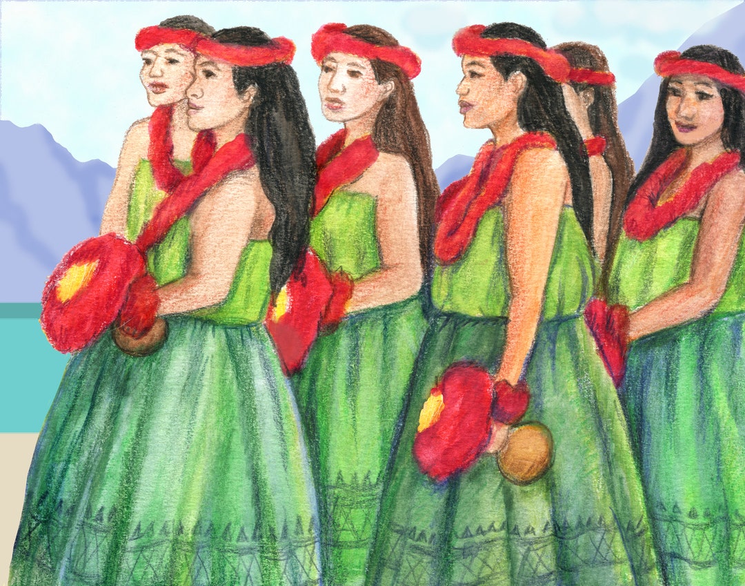 HAWAIIAN HULA HALAU, Hula Dancers Waiting to Dance, Hula Troup ...