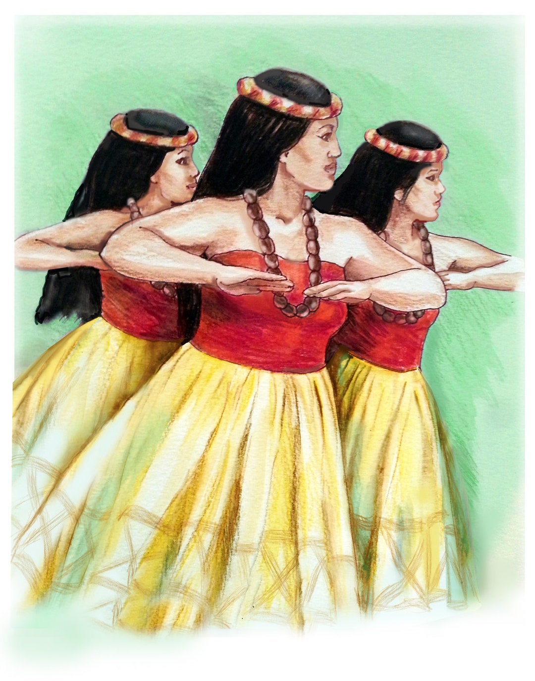 HAWAIIAN HULA DANCERS, Ancient Hawaiian Hula, Hawaiian Hula Art, Three ...