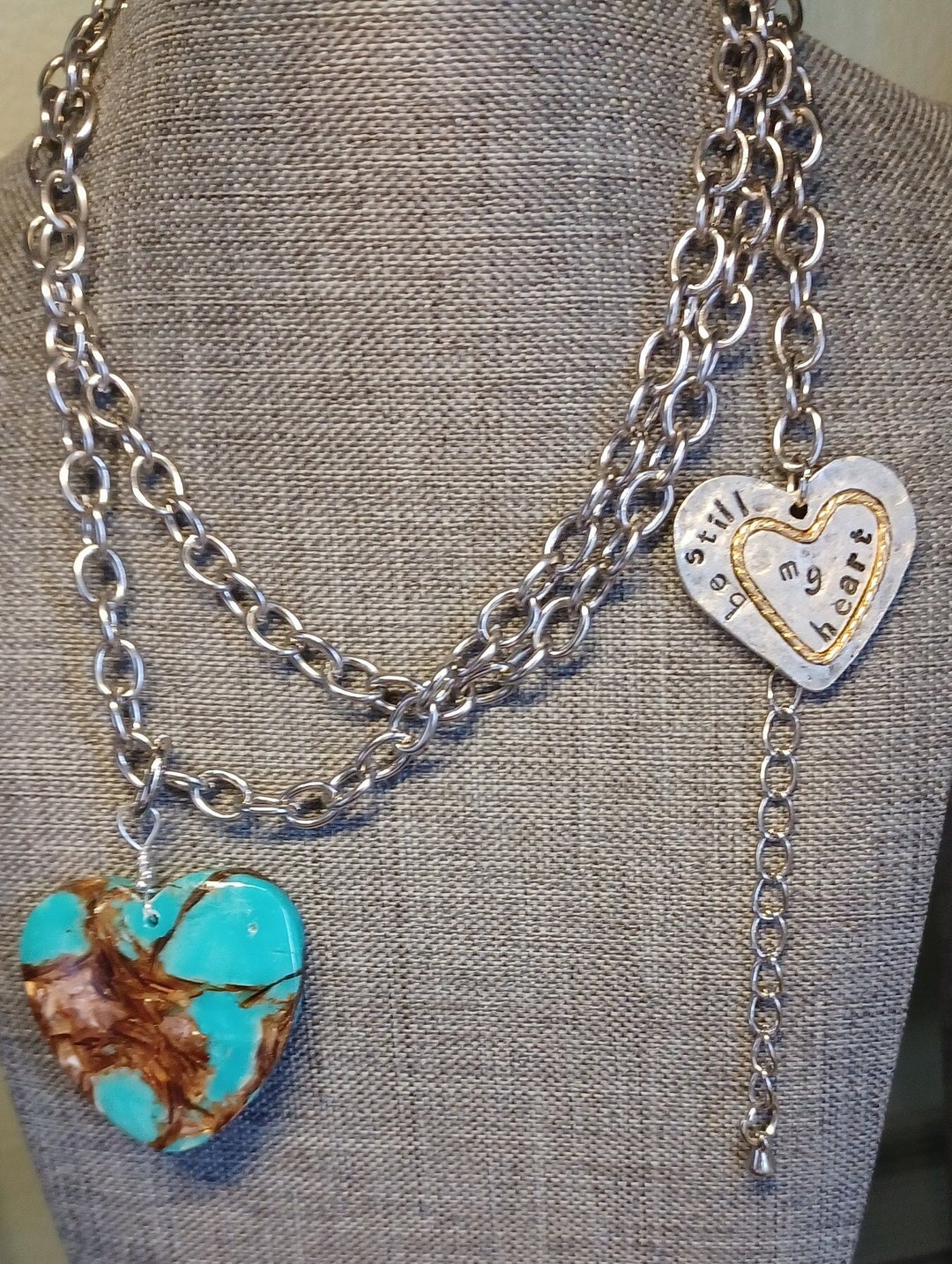 Bornite Heart Pendant Necklace With Back Drop - Etsy
