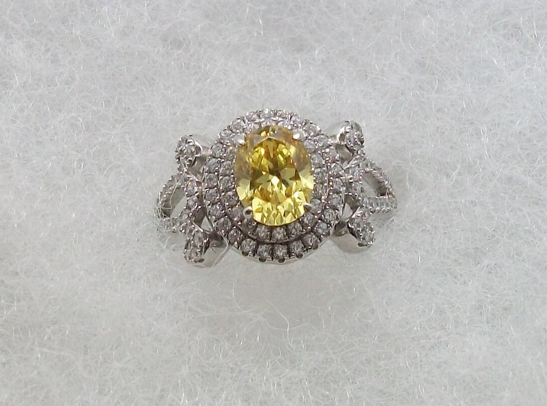 Sterling Silver Canary Yellow Cubic Zirconia Diamond Engagement Ring - Etsy