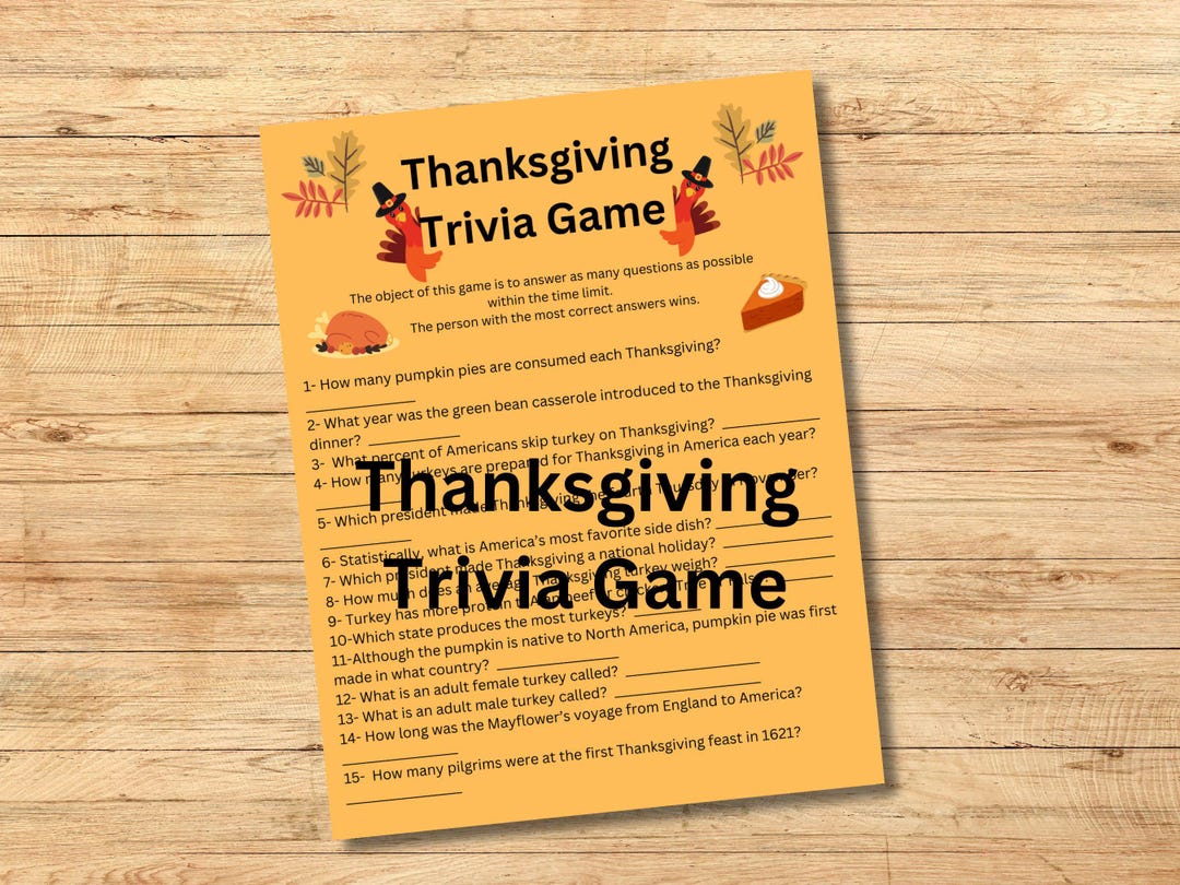 Thanksgiving Trivia Game, Printable Thanksgiving Game, Turkey Trivia ...