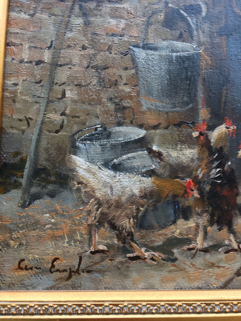 Leon Engelen Flemish Artist Rooster on a Farm Oil on Canvas - Etsy