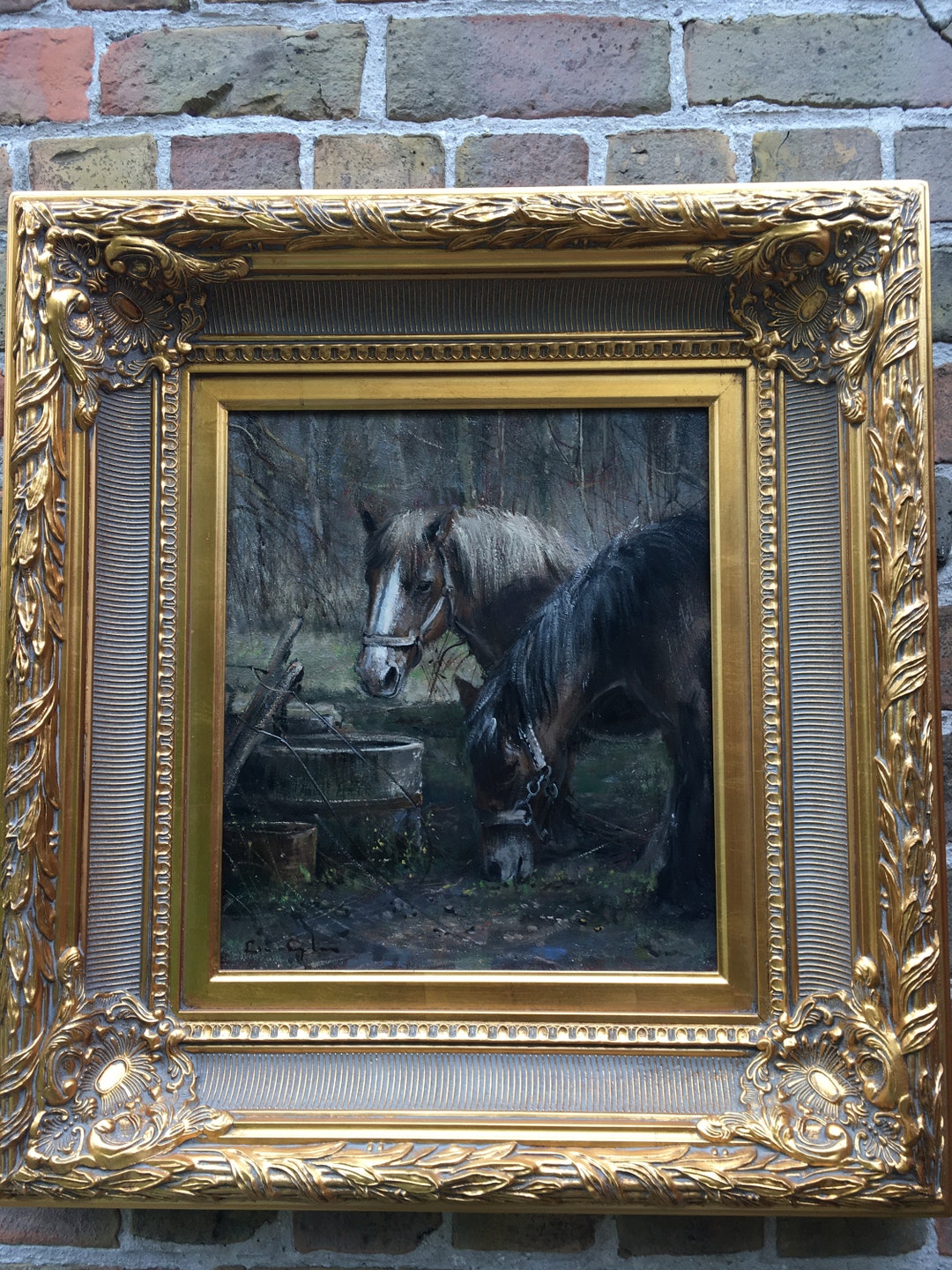 Leon Engelen Flemish Painter Horses Drinking at a Well Oil on Canvas - Etsy