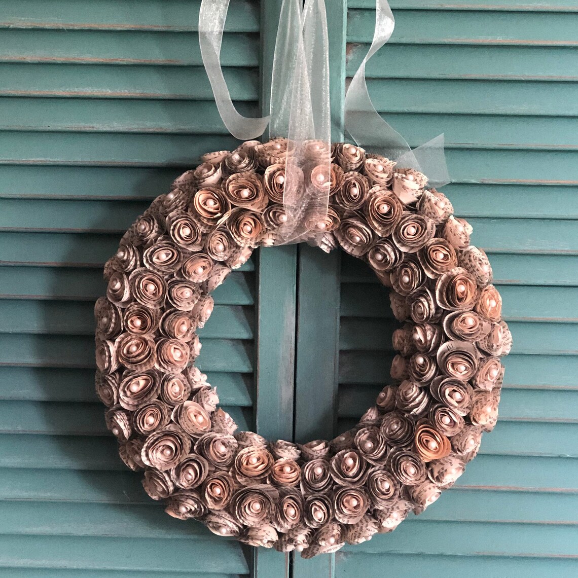 Paper Rose Wreath With Pearls/book Paper Flower, Mother's Day Gift ...