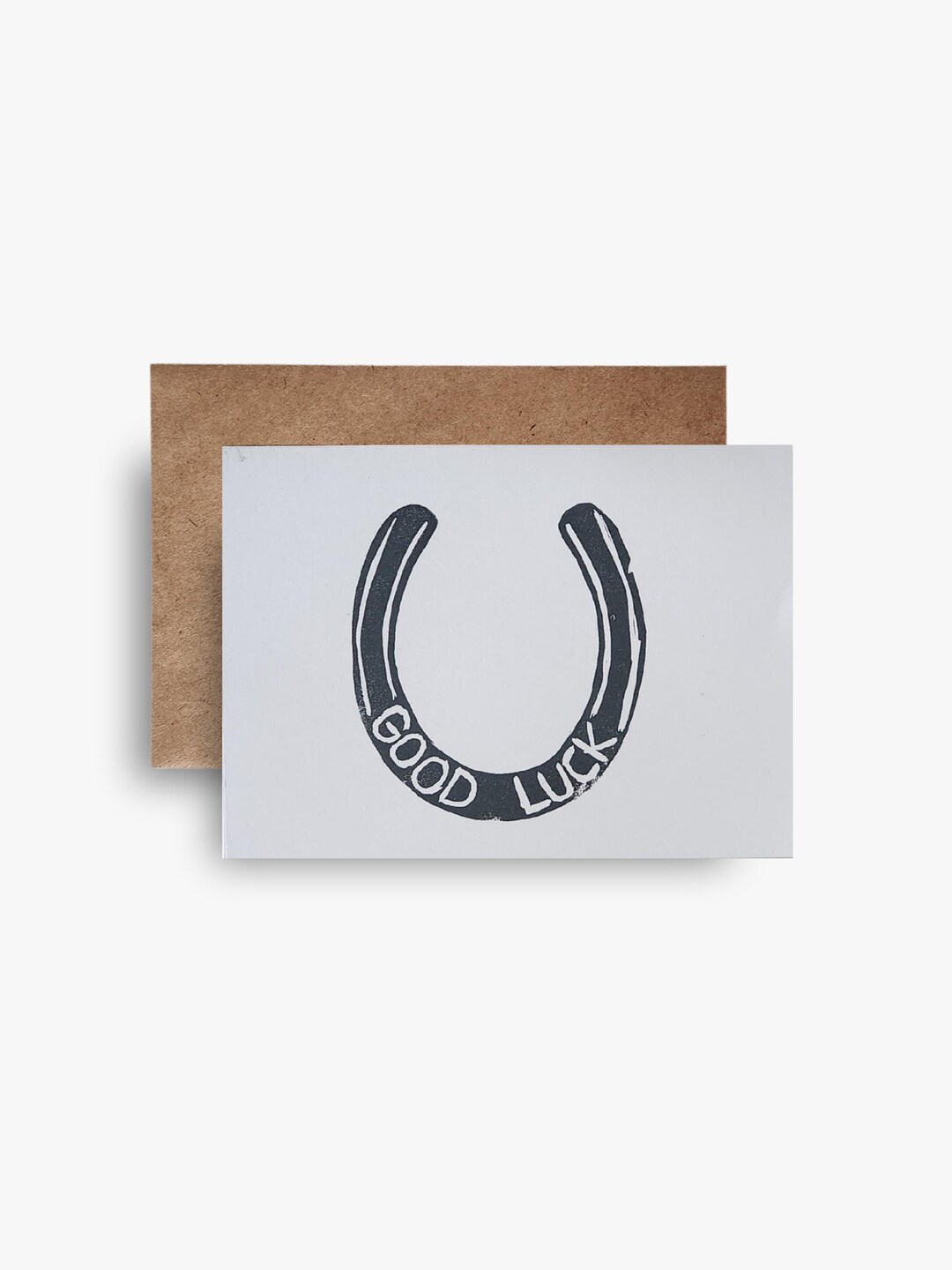 Linocut Good Luck Card With Horseshoe — Handmade Western Greeting Card ...