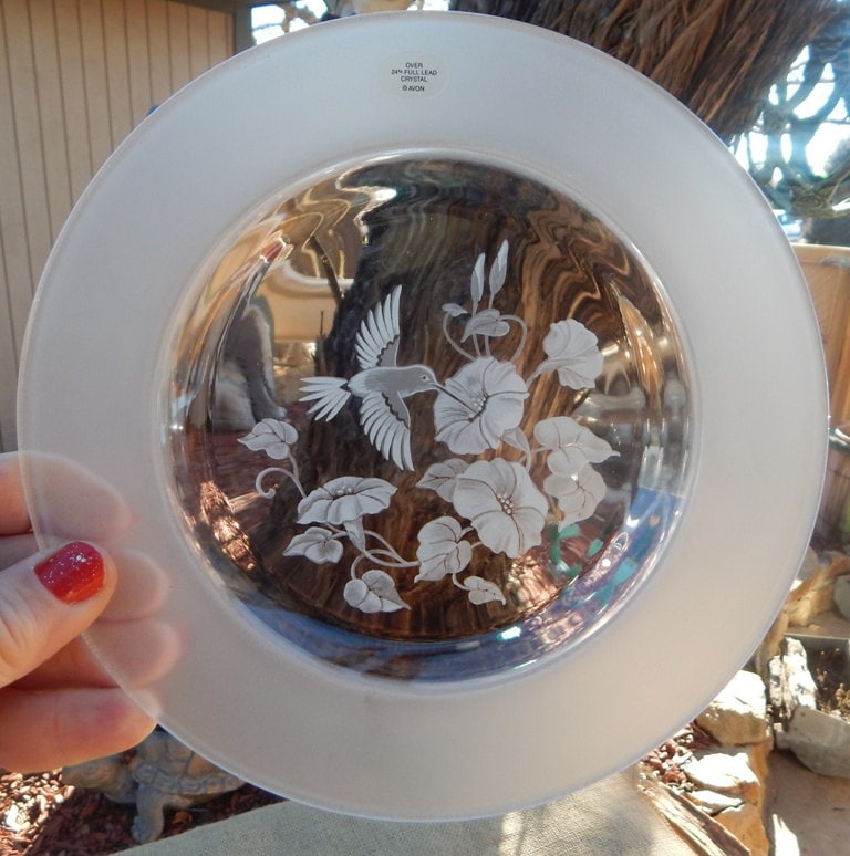 Hummingbird Crystal Dessert Plate by Avon ~ 24% Full Lead Crystal ...