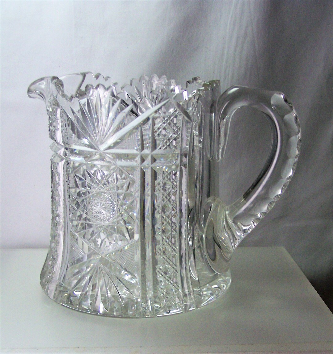 Antique American Brilliant Cut Glass Crystal Engraved Pitcher 5 Lbs 6 ...
