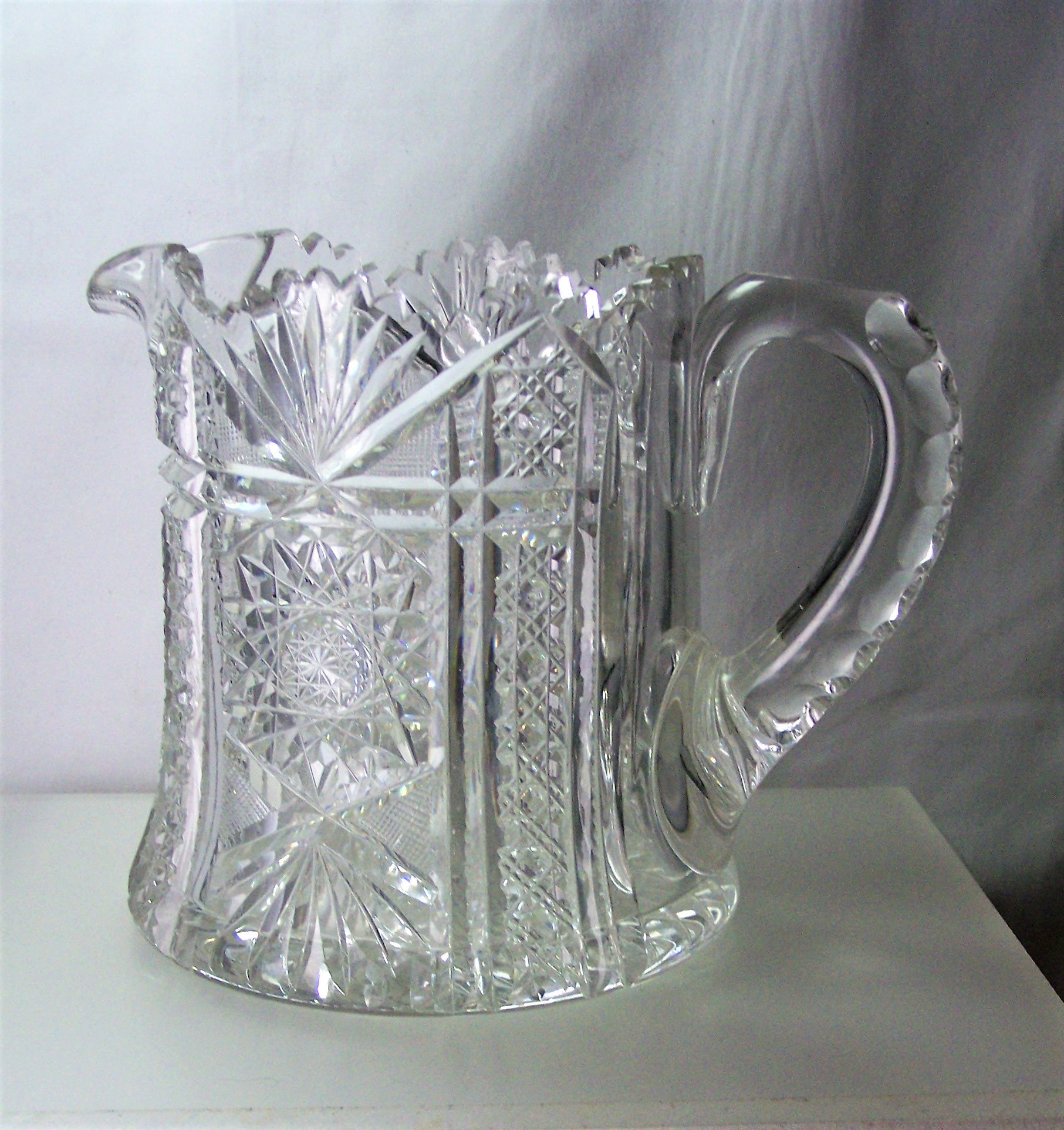 Antique American Brilliant Cut Glass Crystal Engraved Pitcher 5 Lbs 6 ...