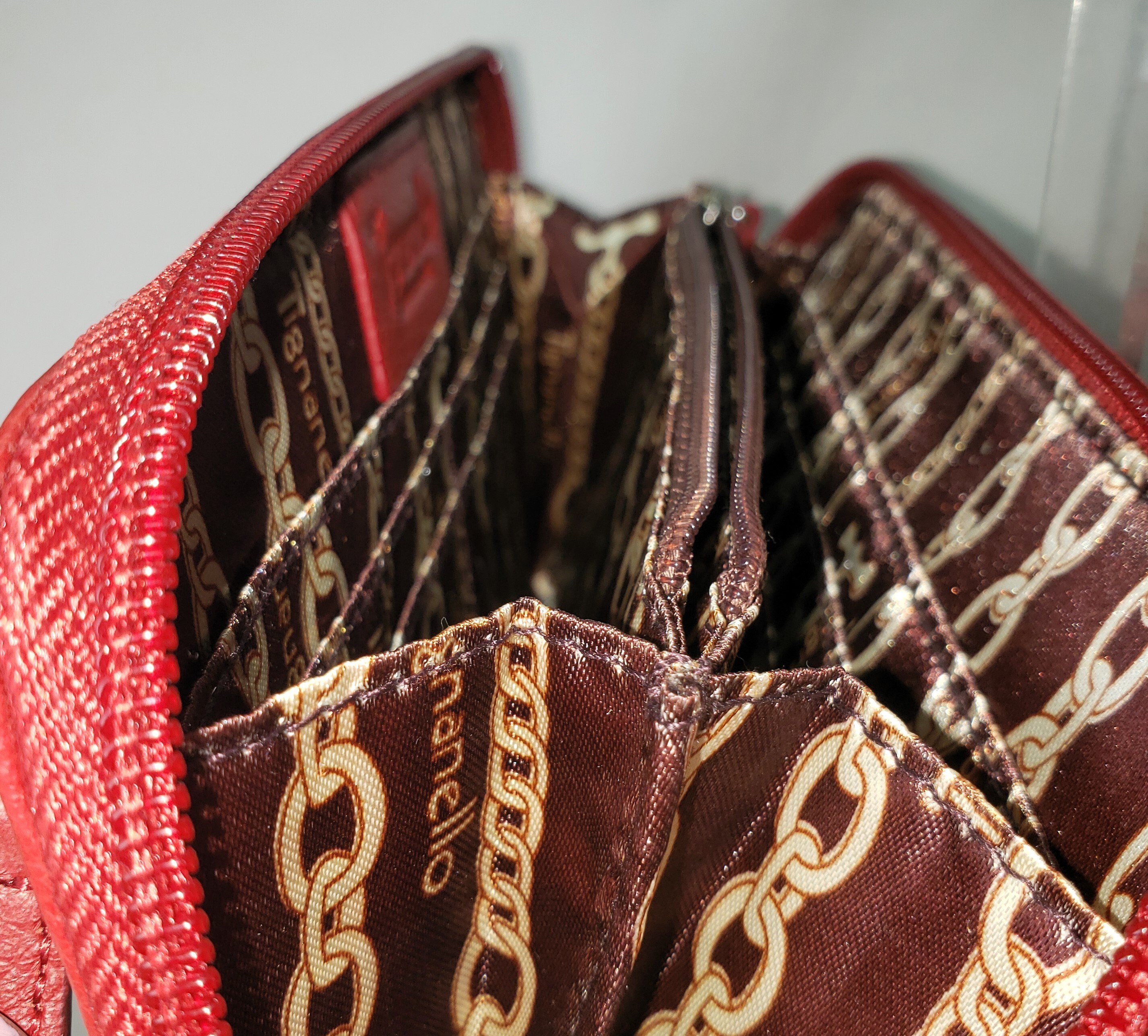 Tignanello Red Leather Zip Around Large Wallet Very Roomy Inside New ...