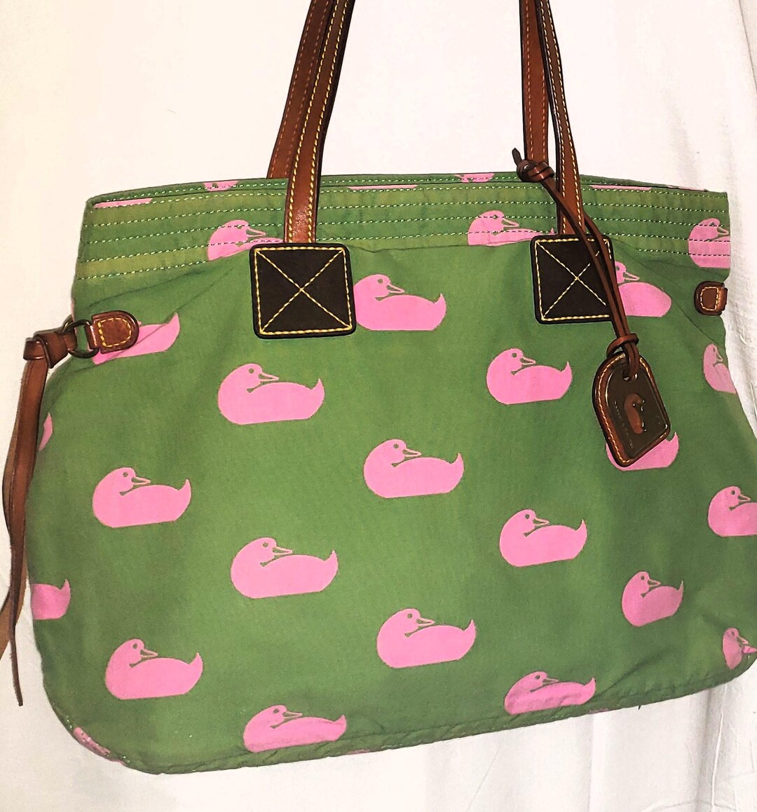 Dooney & Bourke Pink Ducks on Green Victoria Tote Bag With Hot Pink Lining FREE USA SHIPPING - Etsy