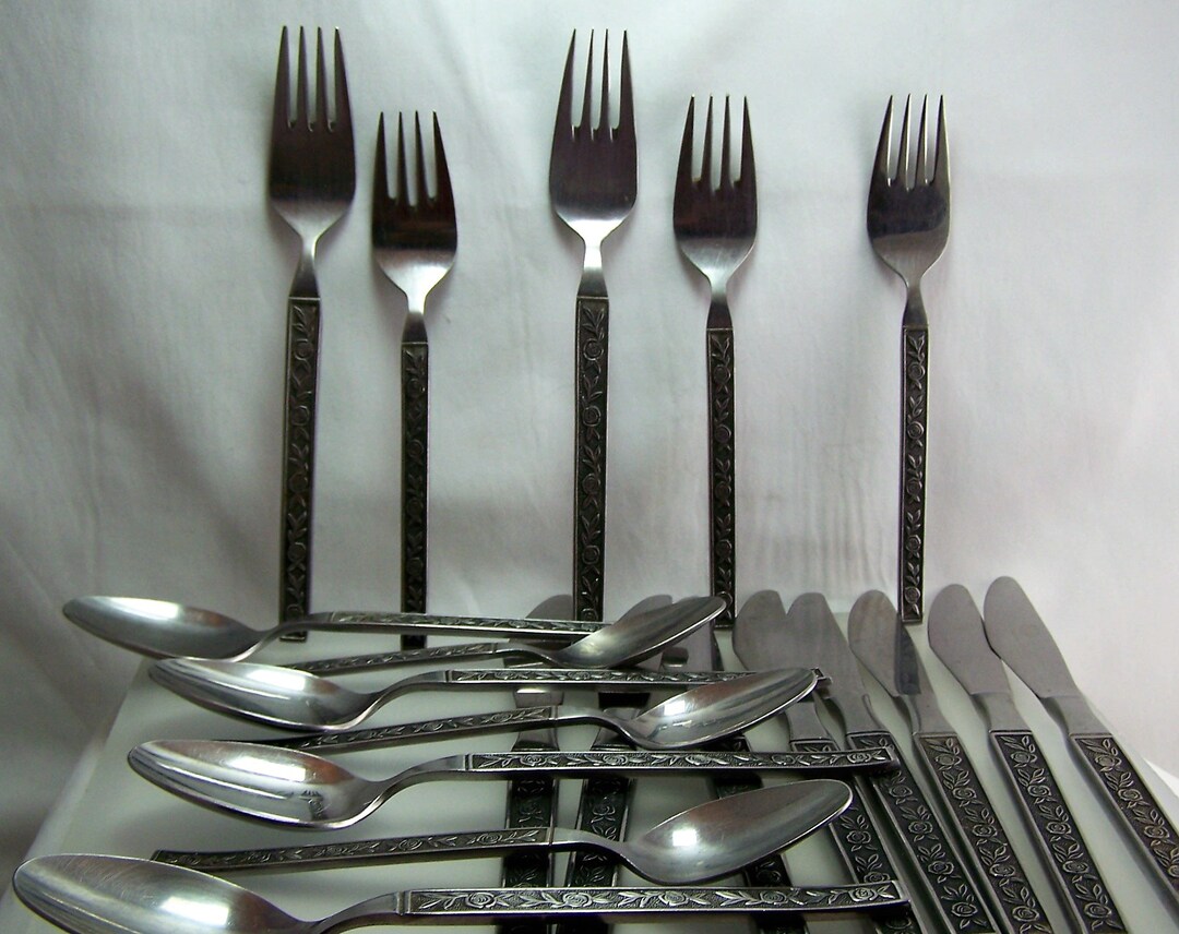 Vintage Interpur Japan Stainless Steel Flatware Mexicaly Rose 20 ...
