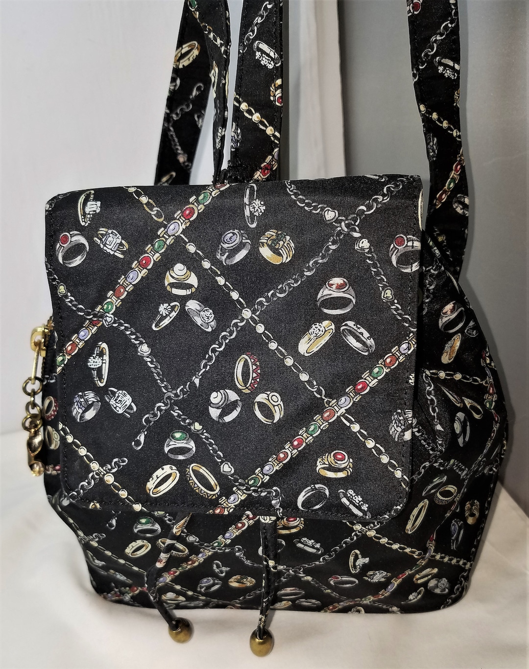 Nicole Miller Small Silk Backpack 1990s Jewelry Rings Bracelets Pattern ...