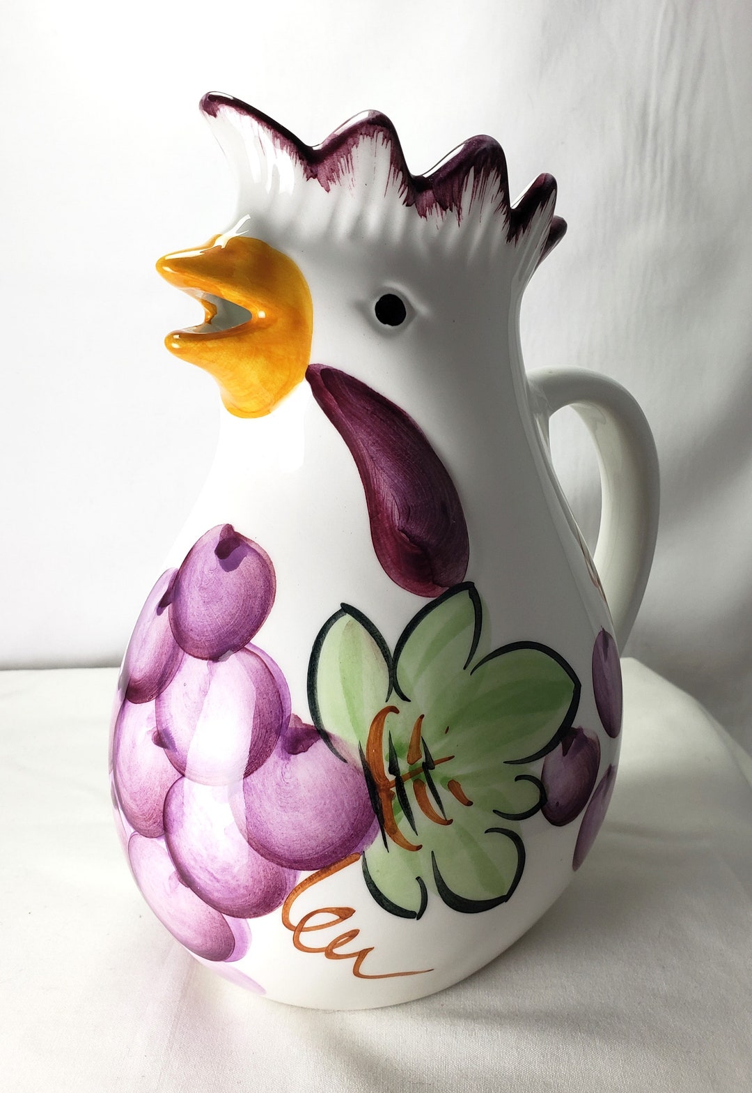 Italian Ceramic Rooster Chicken Pitcher 9" Inch Tall Handmade & Hand ...