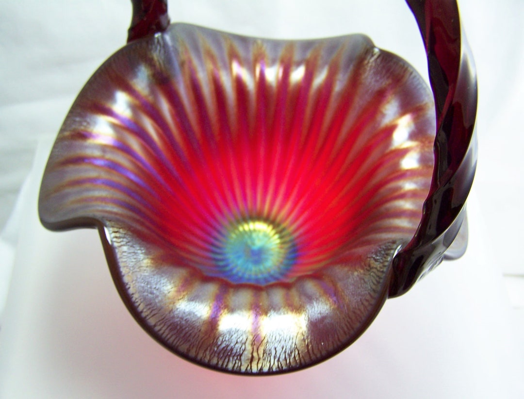 Fenton Glass Ruby Red Carnival Basket Signed Nancy Fenton & Marked 10h ...