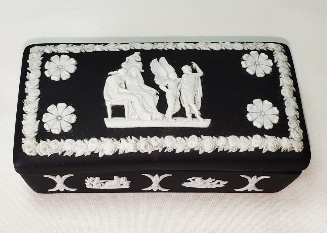 Vintage Wedgwood Jasperware Black Basalt Trinket Box Icarus & Daedalus ...