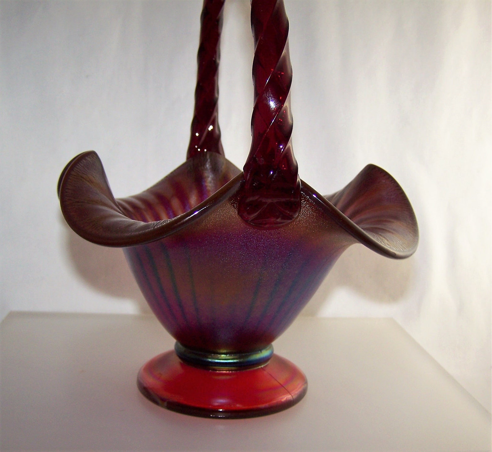 Fenton Glass Ruby Red Carnival Basket Signed Nancy Fenton & - Etsy