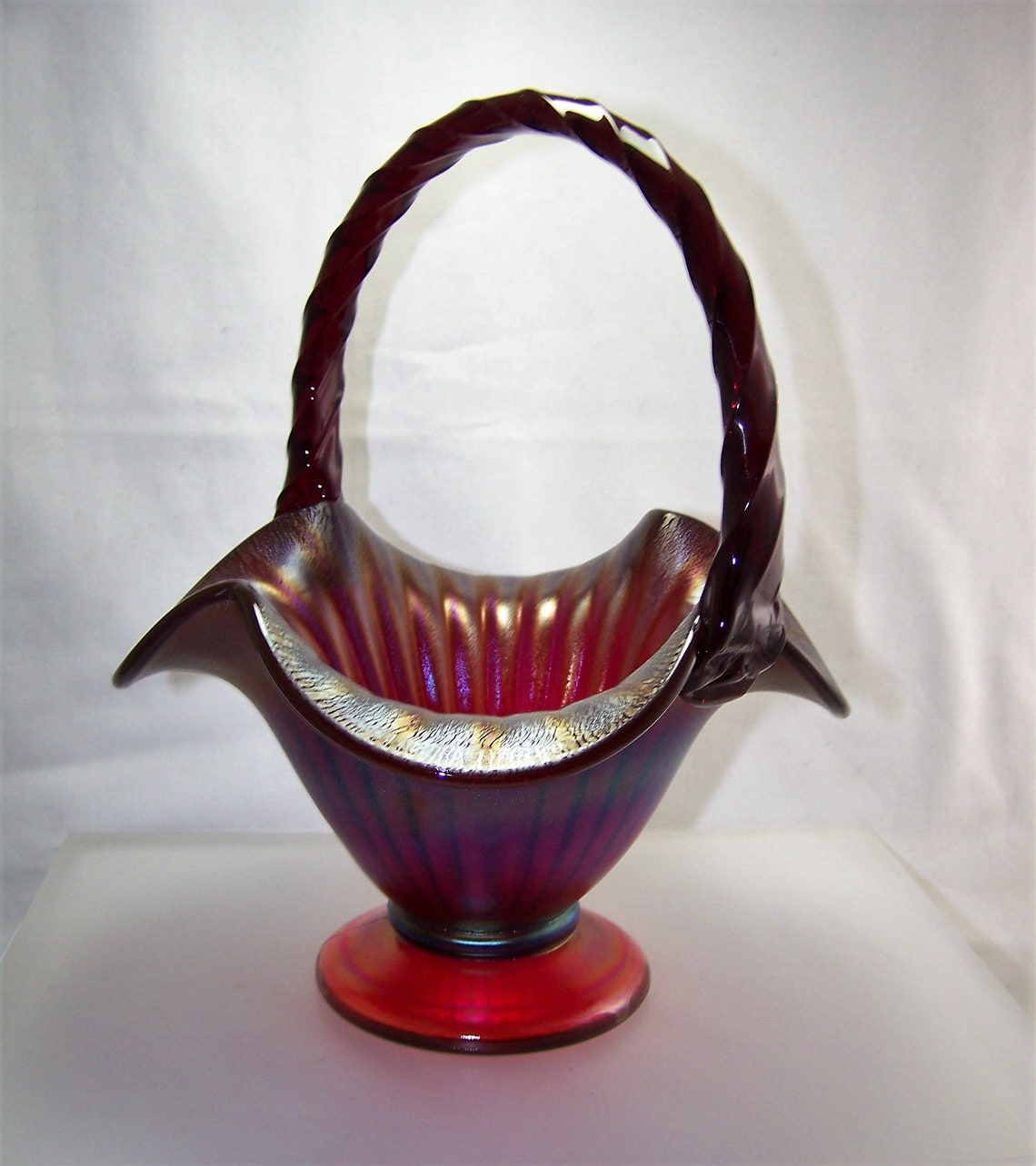 Fenton Glass Ruby Red Carnival Basket Signed Nancy Fenton & | Etsy