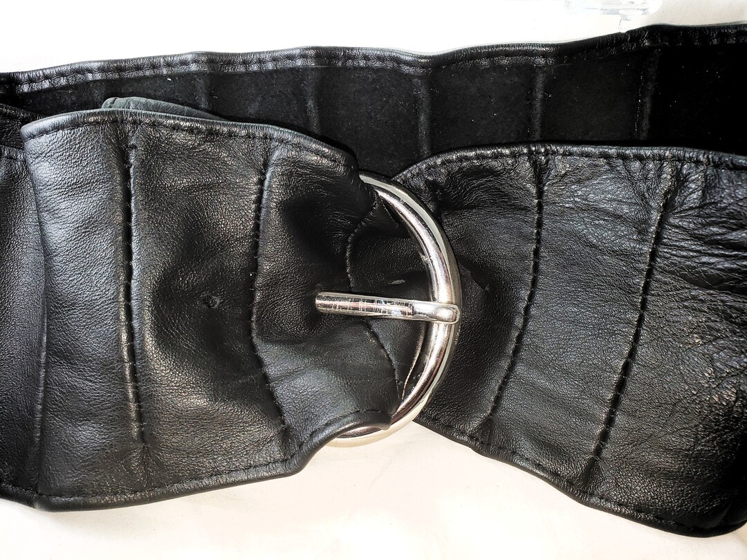 4 Wide Black Leather Cinch Belt Silver Buckle Soft Leather Sz L Italy ...