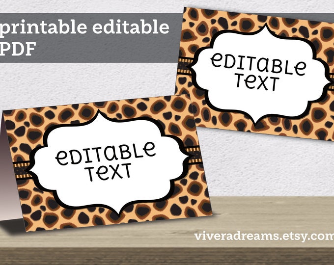 Instant Download Editable PDF Printable Cheetah Label / Sticker / Tent ...