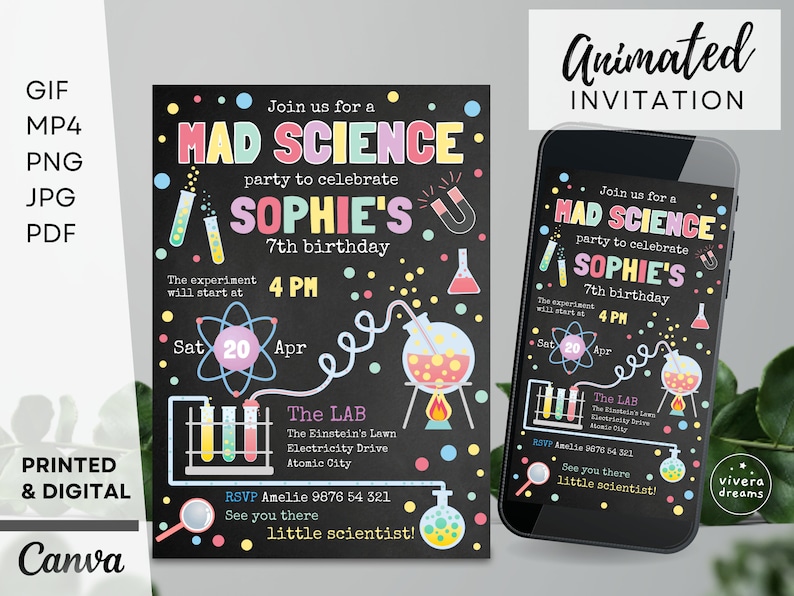Pastel Mad Science Birthday Invitation Instant Editable - Etsy