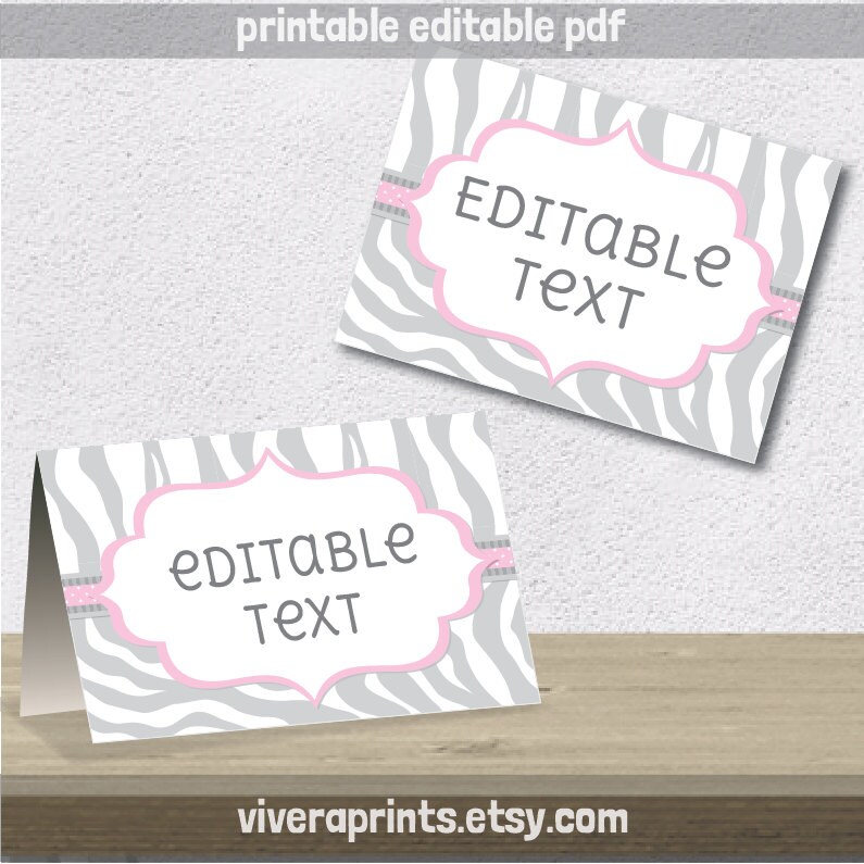 Editable PDF Printable Grey and Pink Zebra Label / Sticker / Tent Card ...