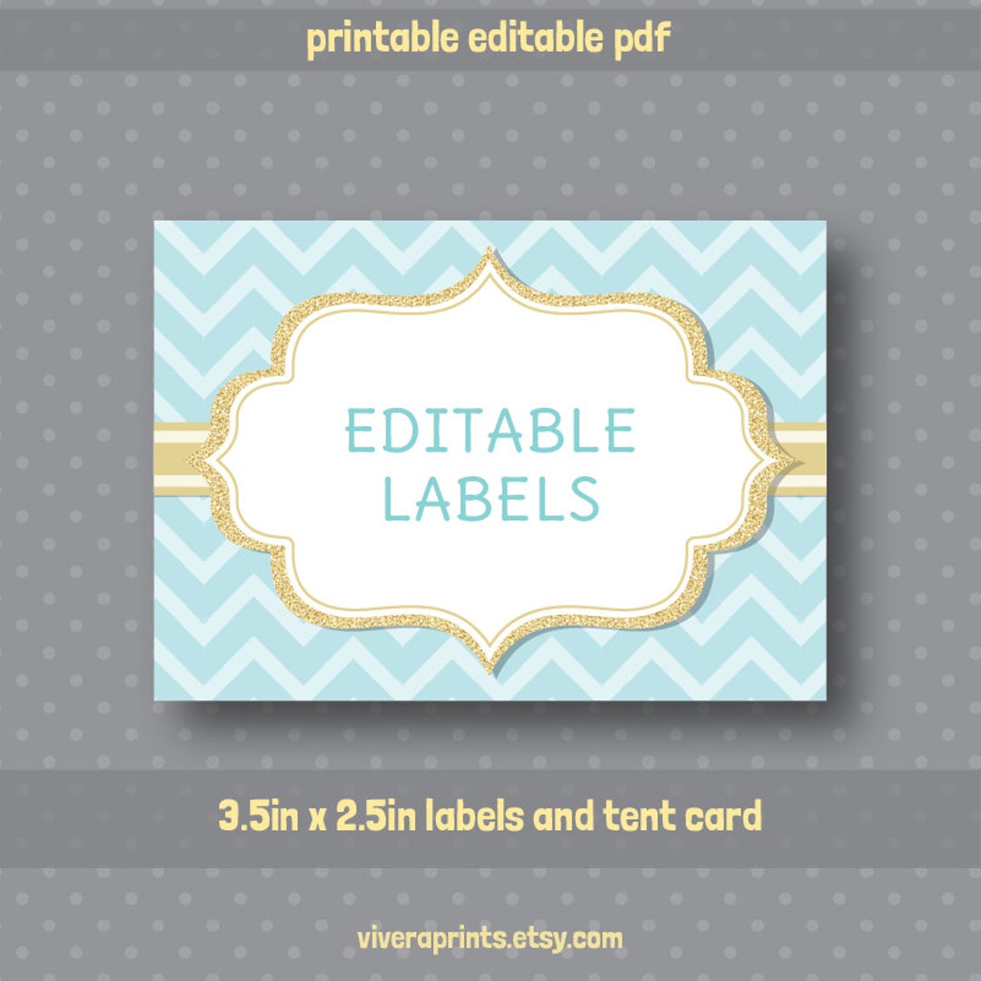 Editable PDF Printable - Mint Aqua Chevron and Gold - Label / Sticker ...