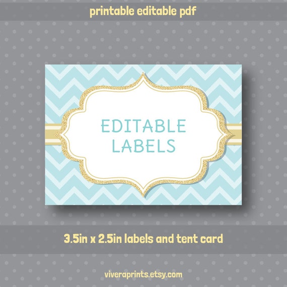Editable PDF Printable Mint Aqua Chevron and Gold Label / | Etsy