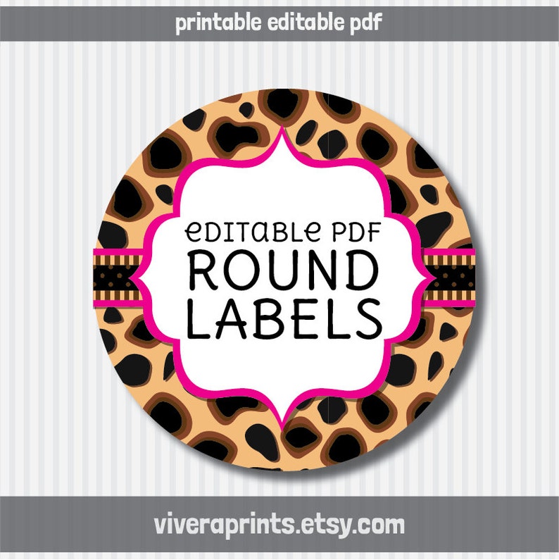 Editable PDF Printable - Cheetah Round Label / Sticker / Tags - DIY ...