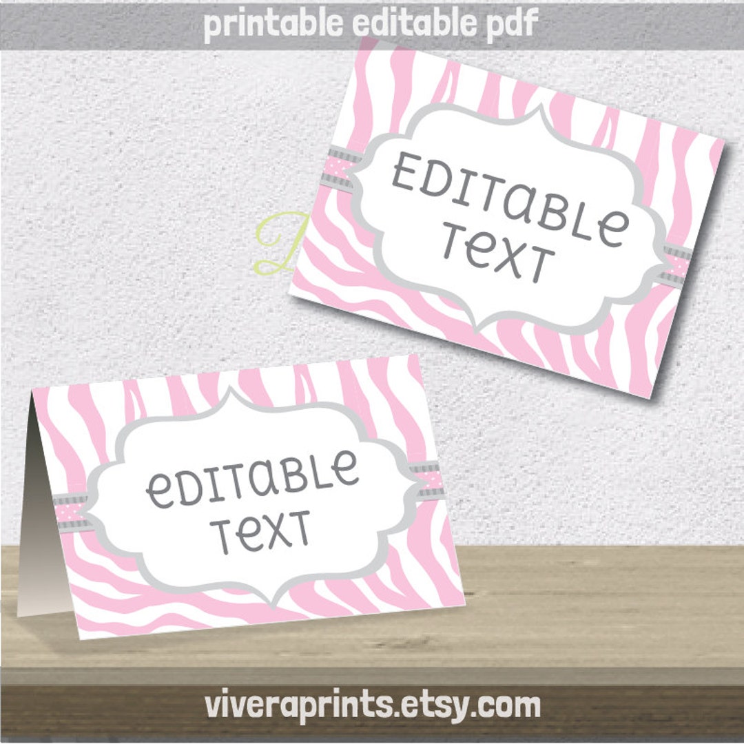 Editable PDF Printable - Pink and Grey - Zebra Label / Sticker / Tent ...
