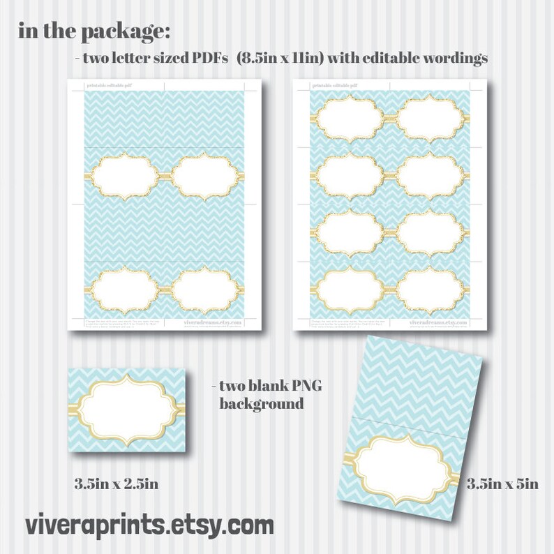 Editable PDF Printable - Mint Aqua Chevron and Gold - Label / Sticker ...