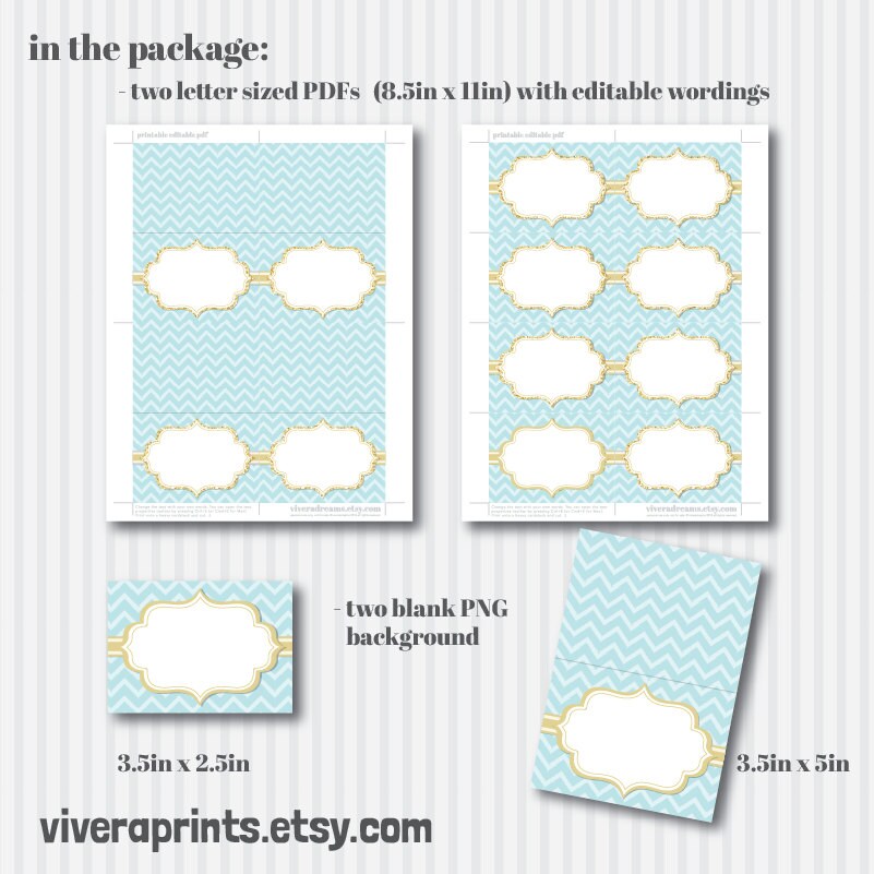 Editable PDF Printable - Mint Aqua Chevron and Gold - Label / Sticker ...