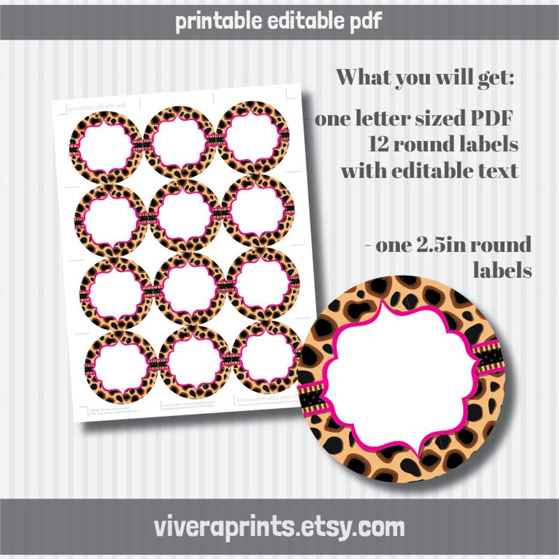 Editable PDF Printable - Cheetah Round Label / Sticker / Tags - DIY ...