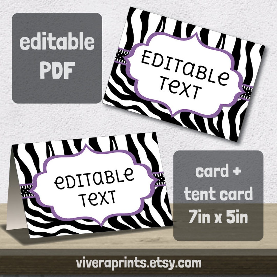 Editable PDF Printable - Zebra Label / Sticker / Tent Card / Tags ...