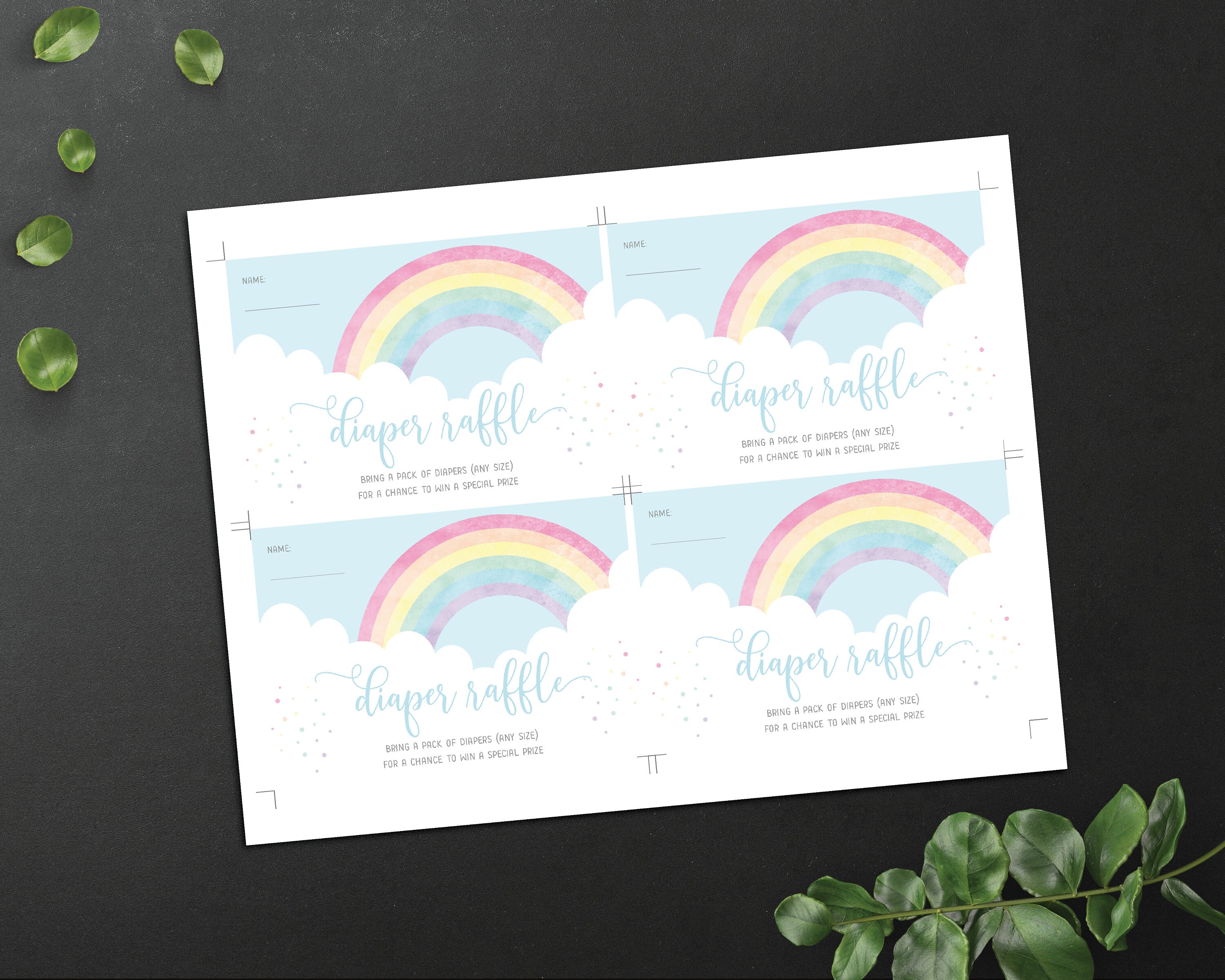 Pretty Rainbow Baby Shower Diaper Raffle Poster and Ticket Instant ...