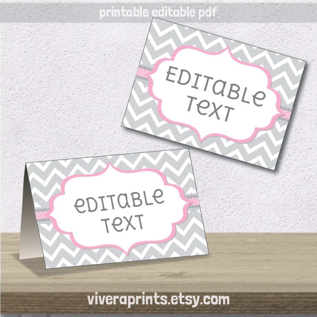 Editable PDF Printable - Grey Chevron and Pink - Label / Sticker / Tent ...