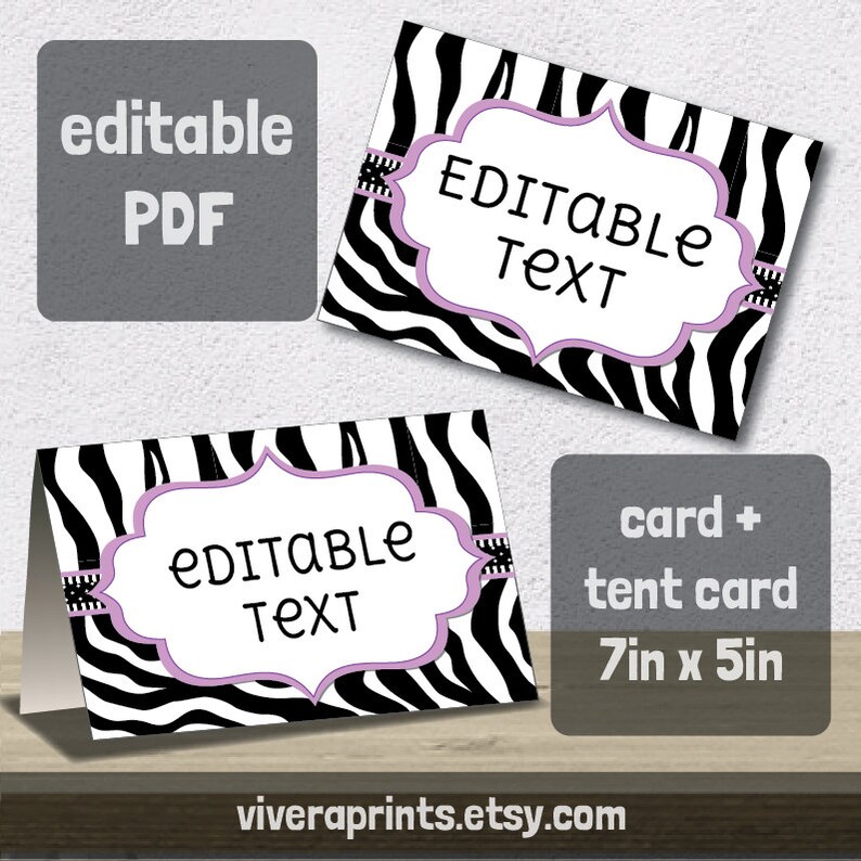 Editable PDF Printable - Zebra Label / Sticker / Tent Card / Tags ...