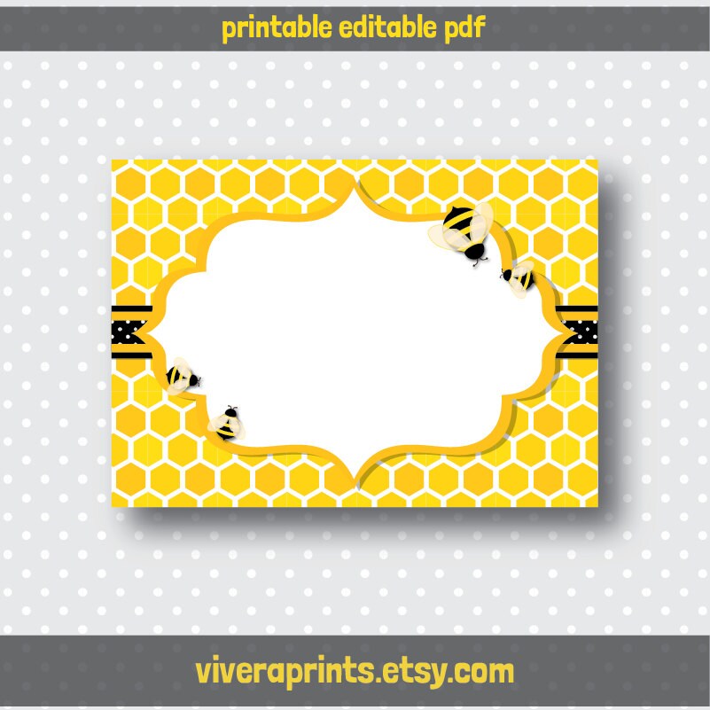 Editable PDF Printable - Bee Bumblebee Label / Sticker / Tent Card ...