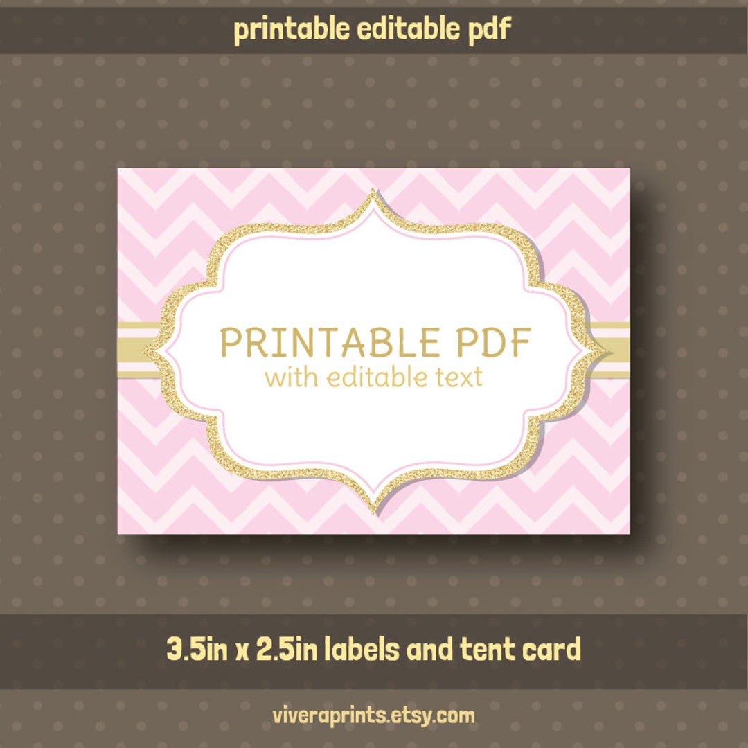 Editable PDF Printable - Pink Chevron and Gold - Label / Sticker / Tent ...