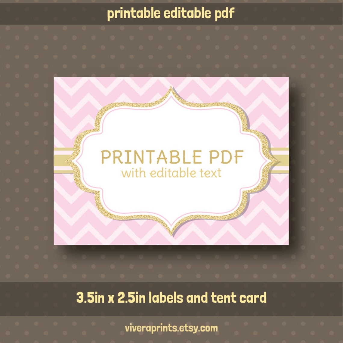 Editable PDF Printable - Pink Chevron and Gold - Label / Sticker / Tent ...