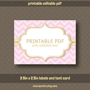 Editable PDF Printable - Pink Chevron and Gold - Label / Sticker / Tent ...